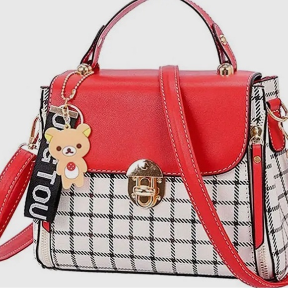 Passion of Essence | Bags | Red Plaid Faux Leather Crossbody Bag ...